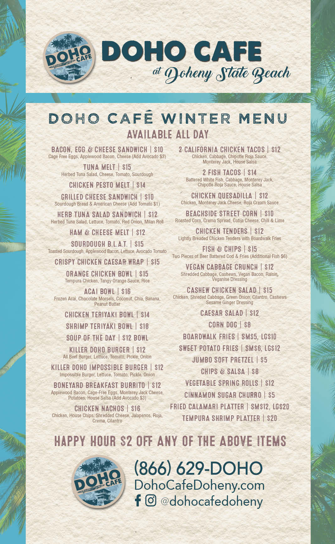 Menu | Doho Cafe at Doheny State Beach